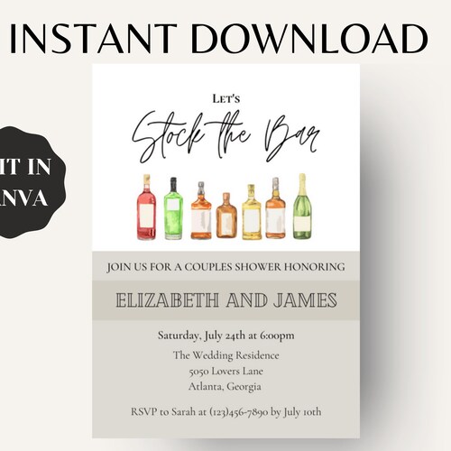 Stock the Bar Couples Wedding Shower Invitation Fill the Bar - Etsy