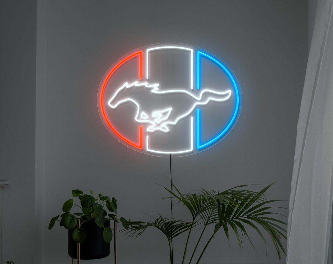 Mustang Neon Sign, Mustang Led Light, Mustang Logo Wall Art, Garage ...