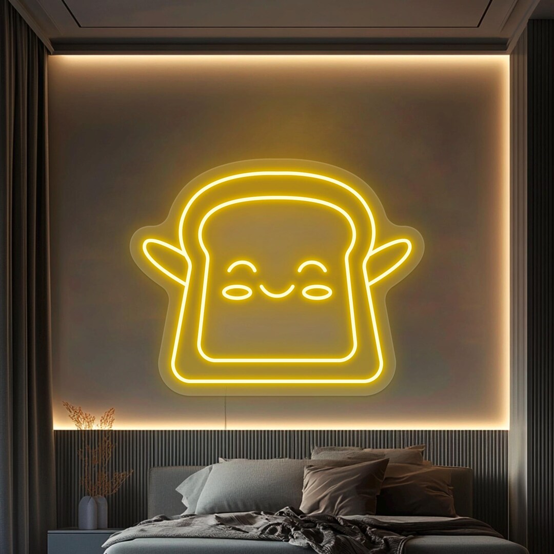Toast Neon Sign, Cute Toast Kawaii Neon Sign, Food Neon Sign, Kawaii ...
