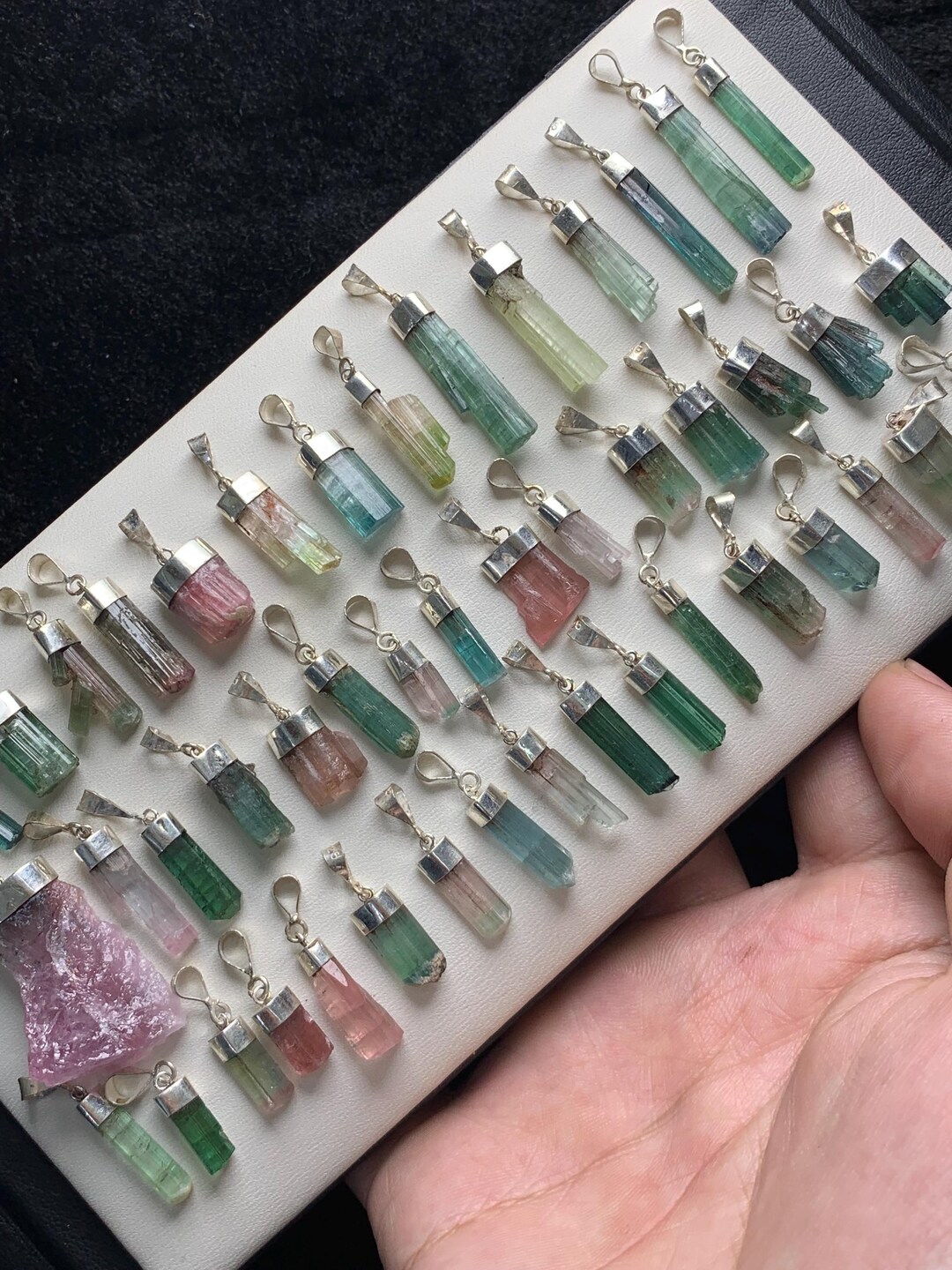 65 Pc’s Multi Color Tourmaline Pendants, Natural Crystal Jewelry, 925 ...