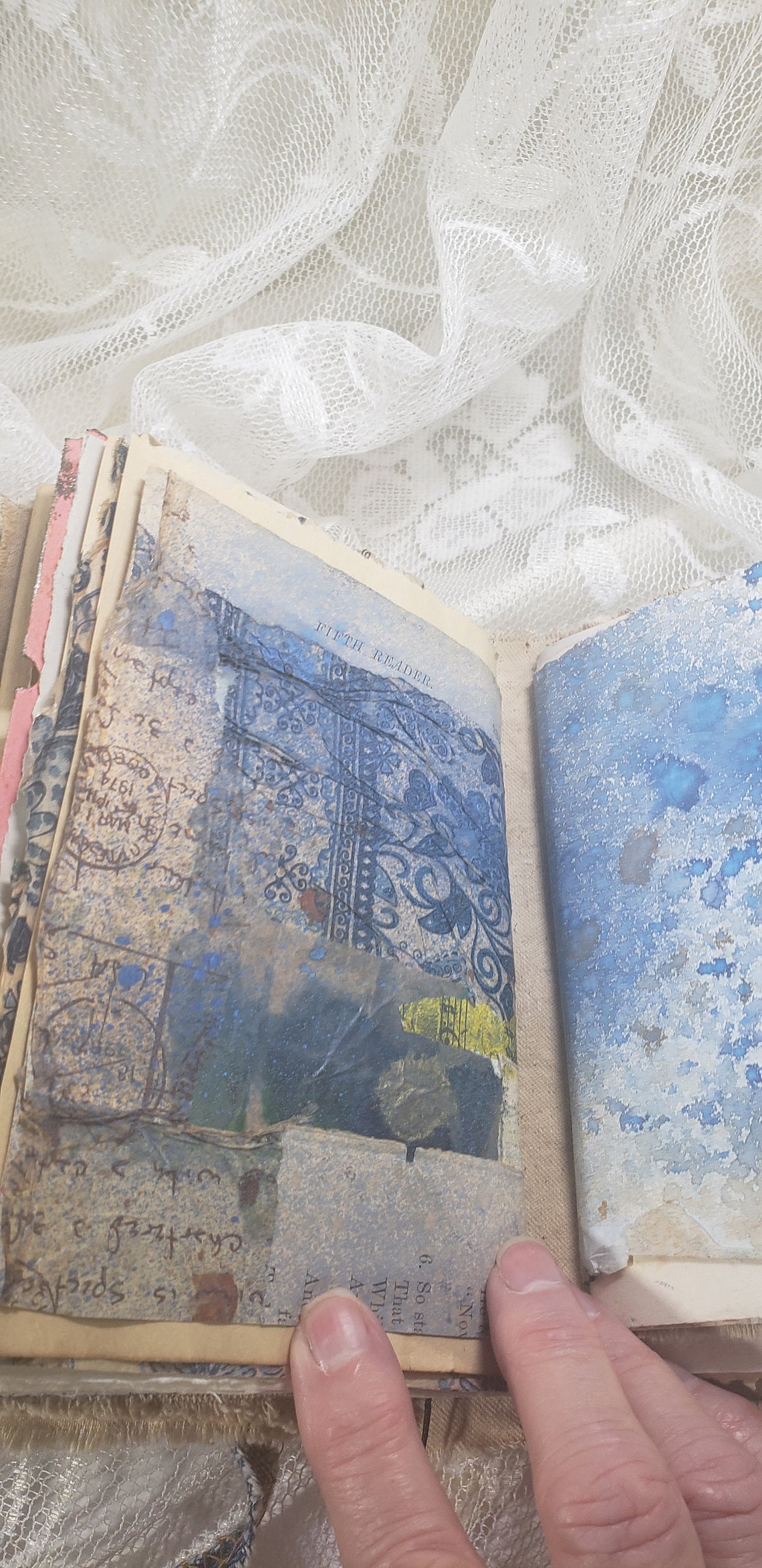 Grungy Butterfly, Denim and Lace, Hand Dyed Lace, Denim Junk Journal ...