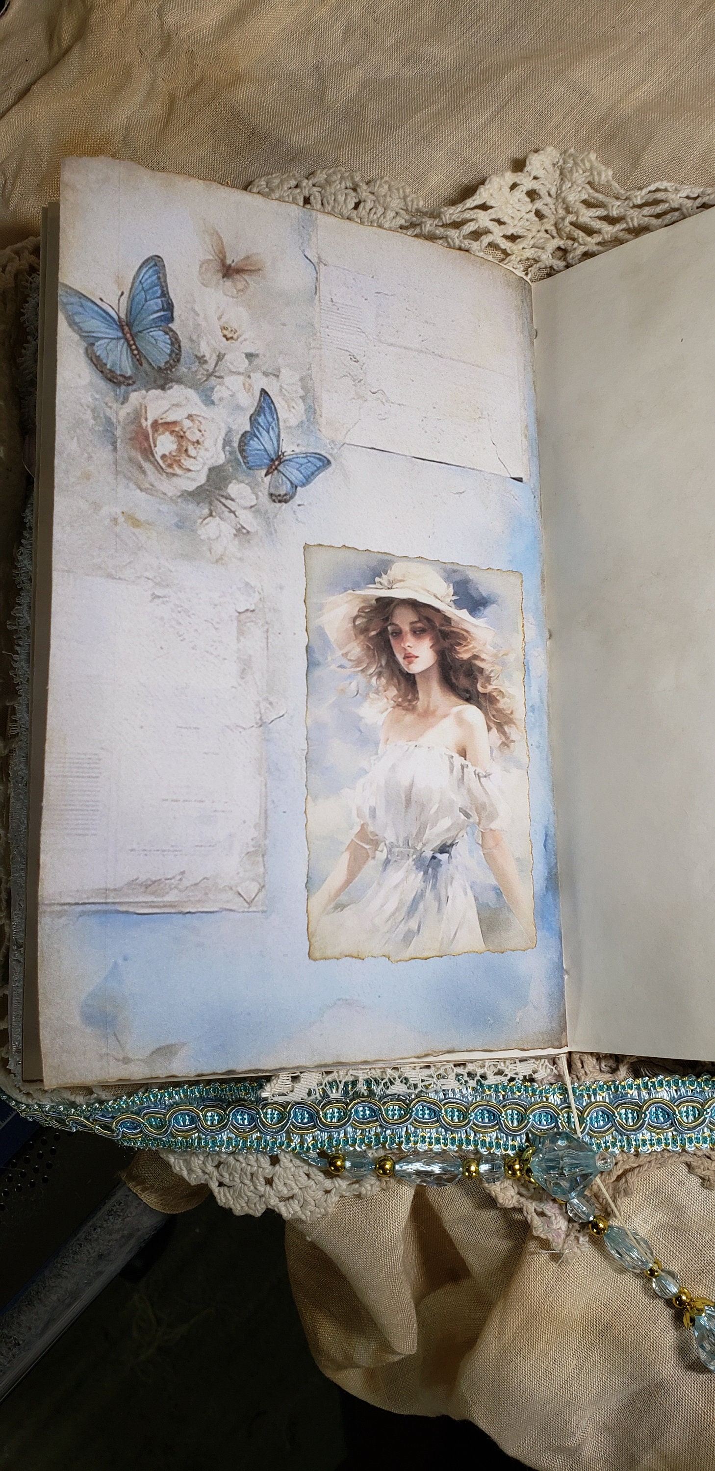 Lady in White With Blue Trim, Lacy Beauty, Beautiful Lady With Clouds ...