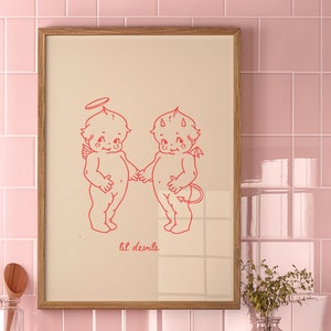 Lil Devil Cartoon Art, Digital Art, Cute Angel Devil Art, Retro Decor ...