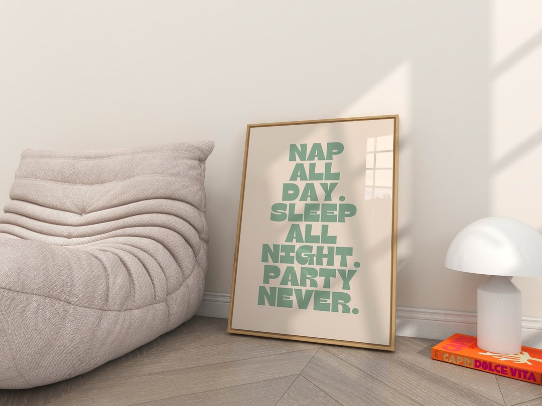 Quote Wall Print, Nap All Day, Digital Download Art, Napping Art, Retro ...