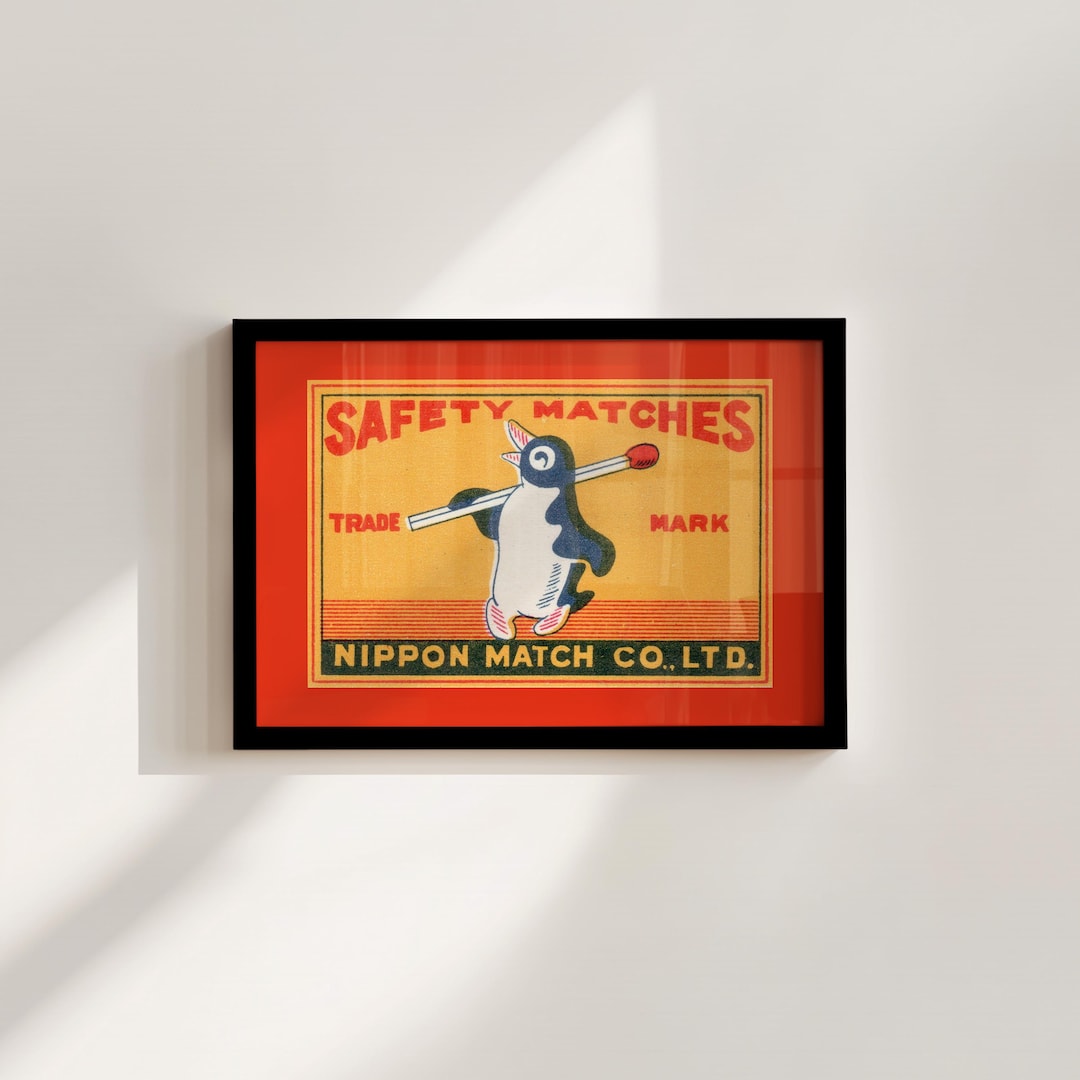 Vintage Penguin Matchbox Art Print, Red Matches, Retro Style (digital ...