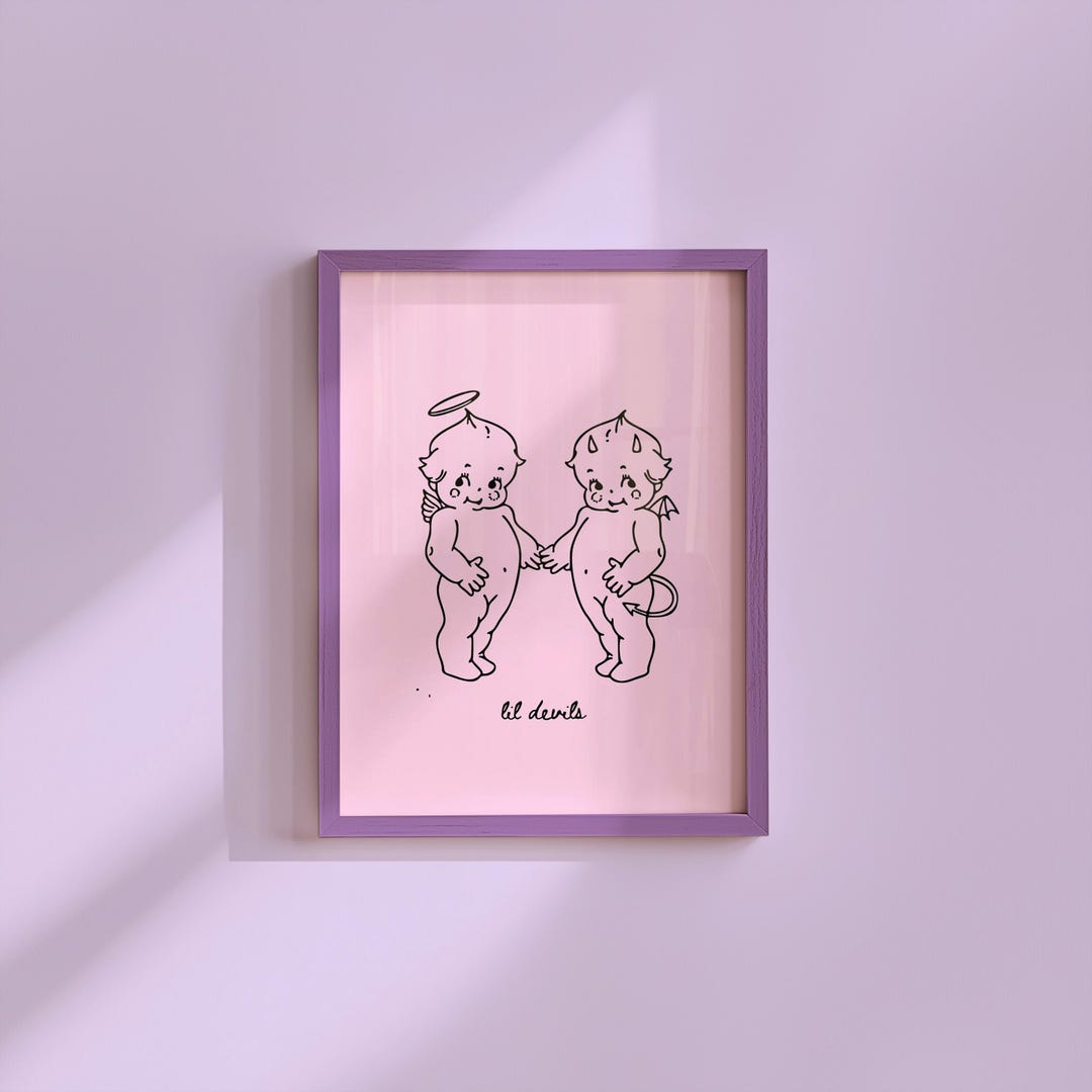 Lil Devil Cartoon Art, Digital Art, Pink Devil Art, Retro Wall Decor ...