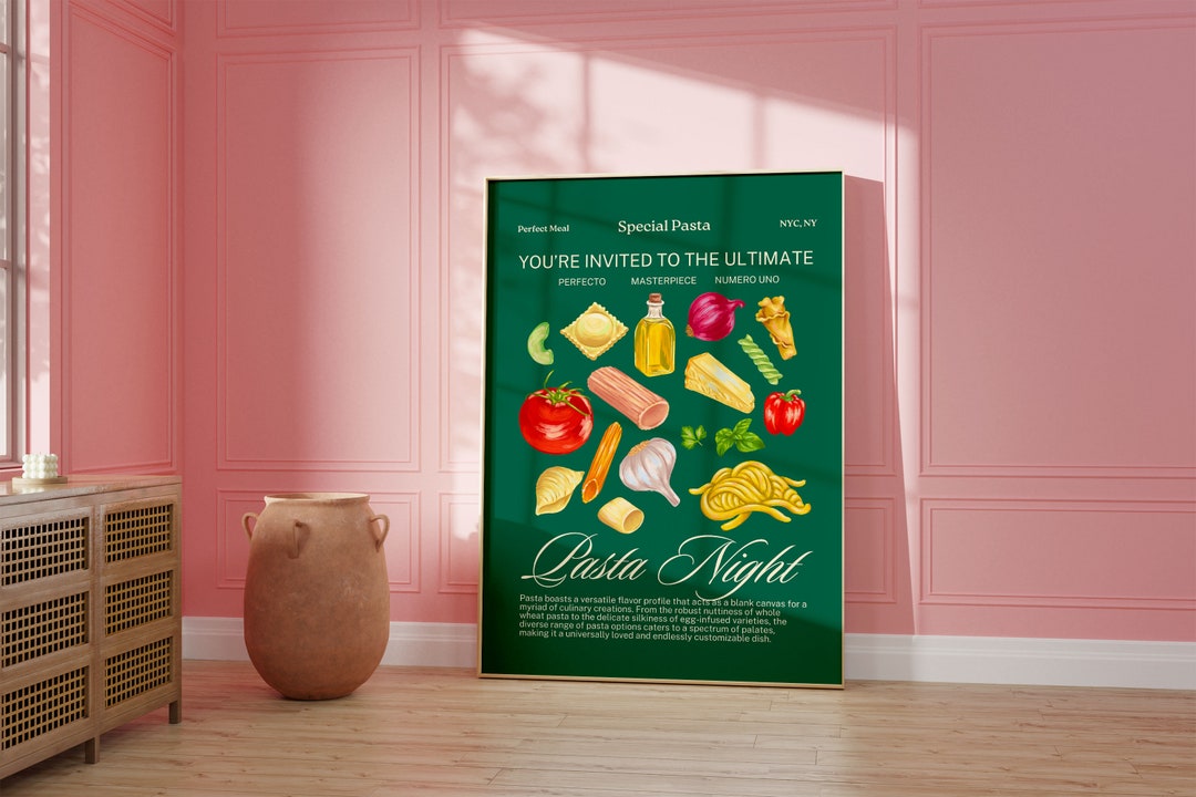 Pasta Art Print, Digital Download, Wall Art Print, Digital Food Art ...