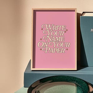 Pink Classroom Art Print: Write Your Name on Your Paper (digital ...