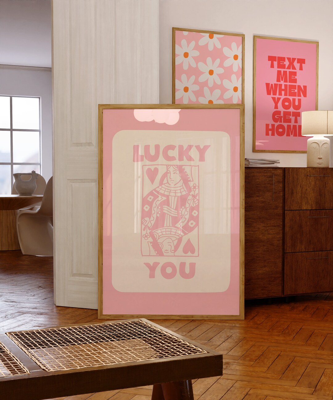 Lucky You Digital Download Wall Print Retro Print Pink Art Playing Card ...