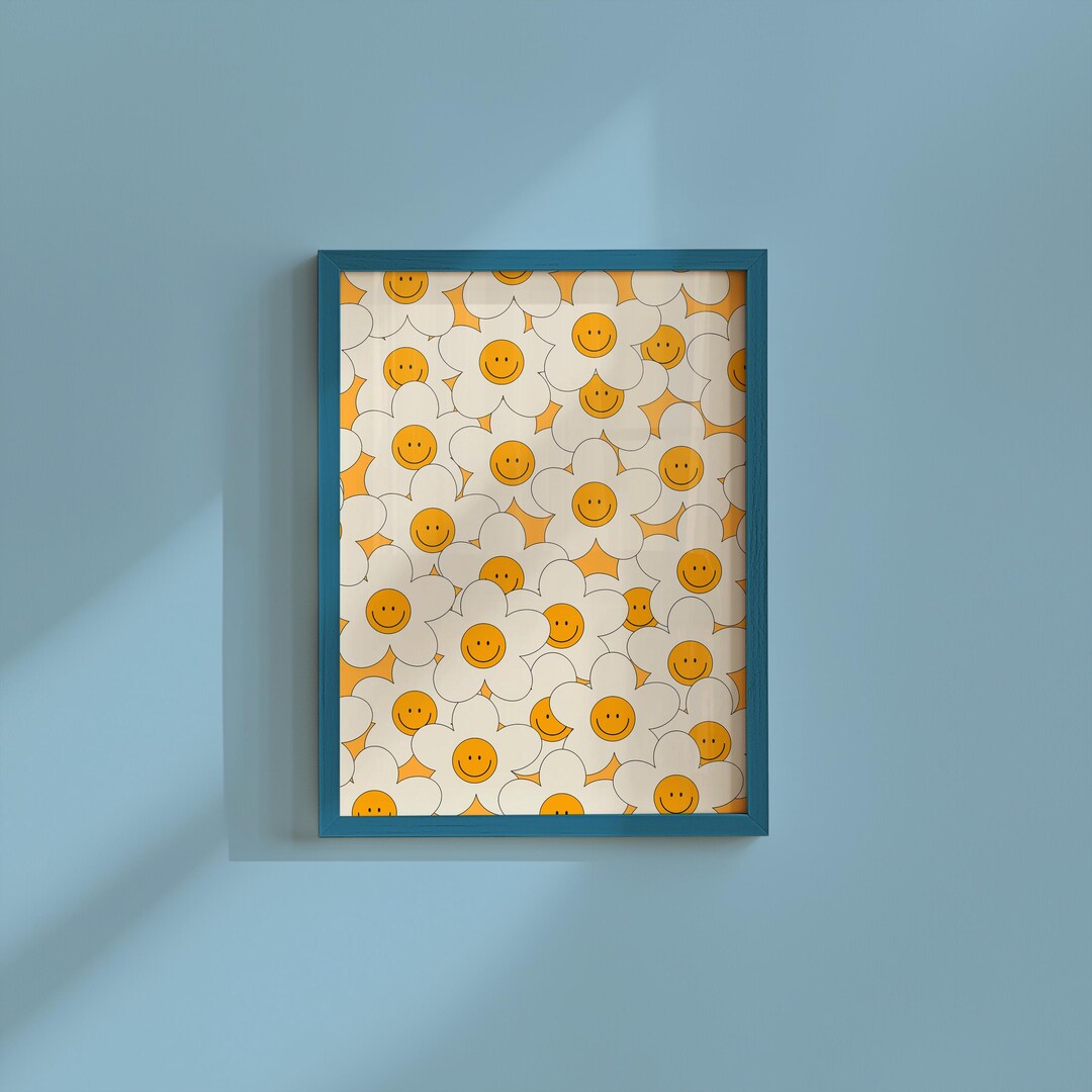 Retro Flower Art Print, 70s Daisy Smiley Face (digital Download) - Etsy