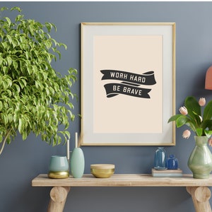 Inspo Art, Work Hard Print, Wall Art Prints, Retro Typography Poster ...