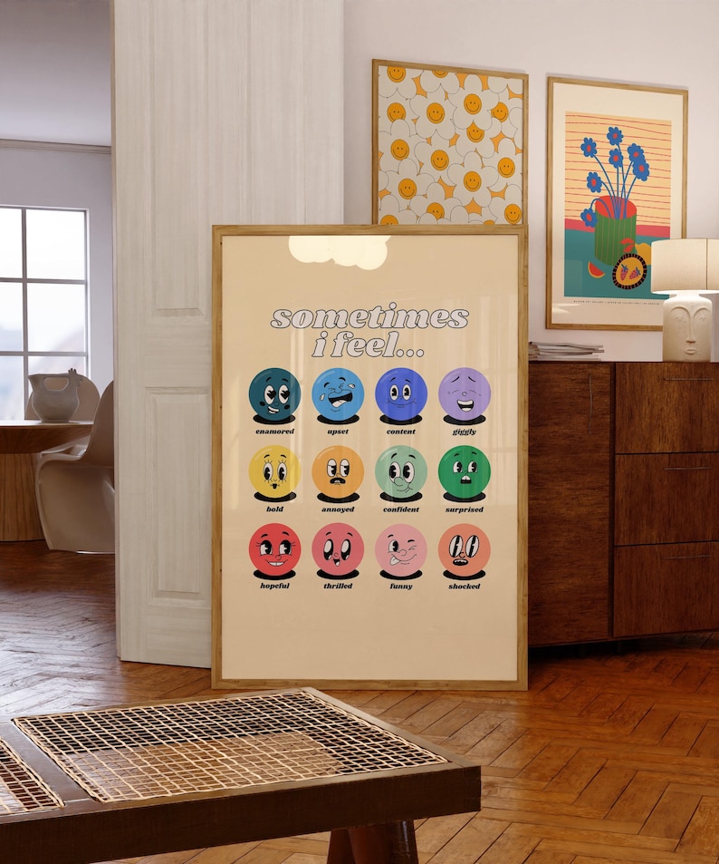 Emotions Art Print: Retro Mood Characters for Kids' Rooms - Etsy