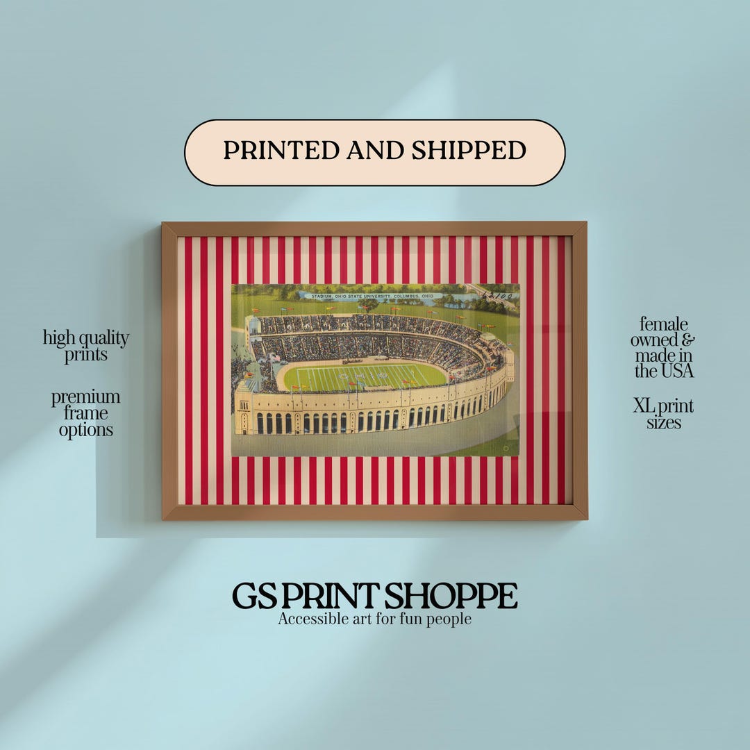 Ohio State Stadium Wall Art Print (framed, Vintage Style, Red Stripe ...
