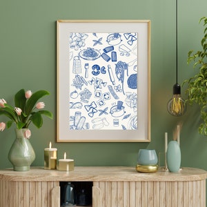 Pasta Art Print, Digital Download, Wall Art Print, Digital Food Art ...