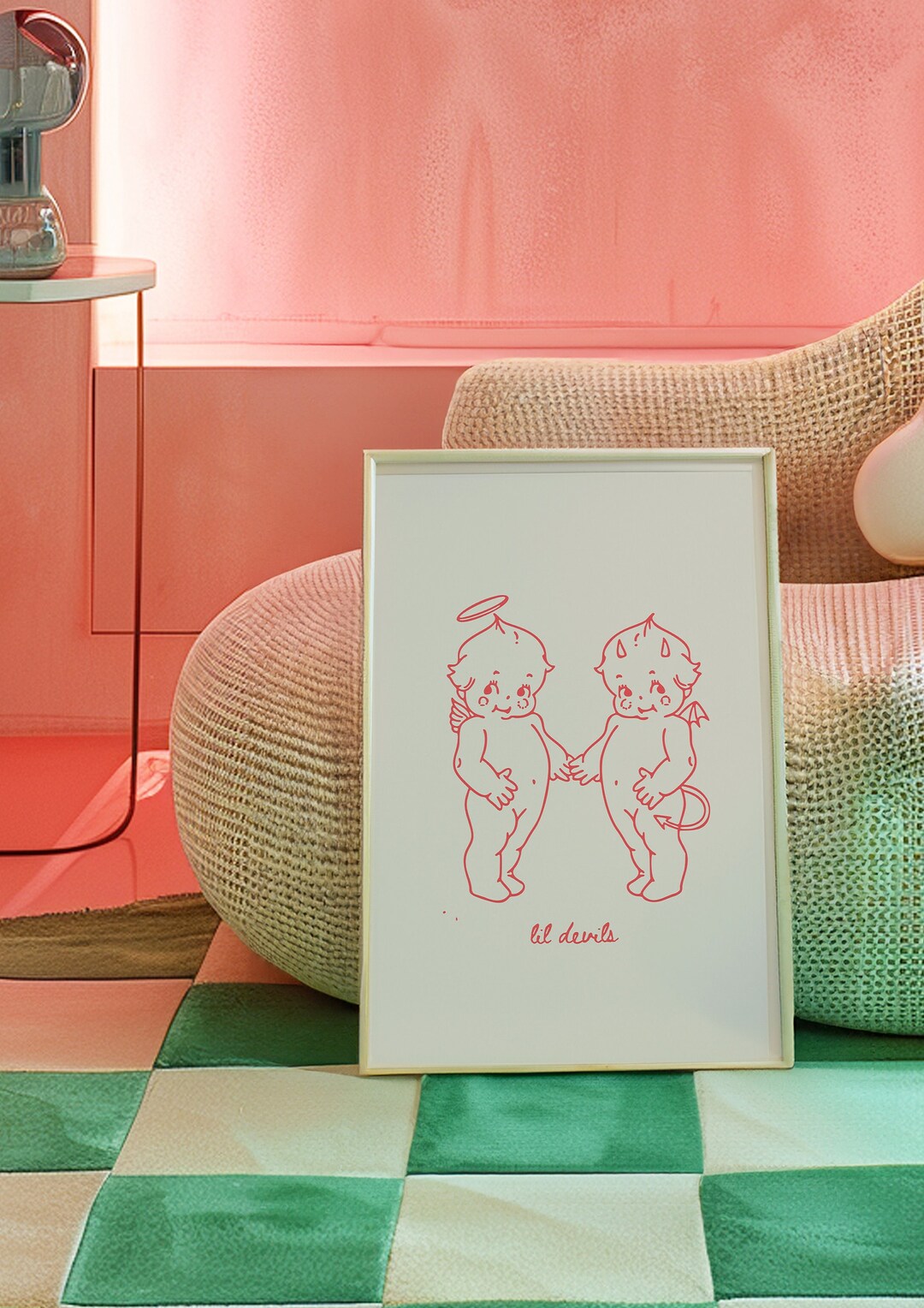 Lil Devil Cartoon Art, Digital Art, Cute Angel Devil Art, Retro Decor ...