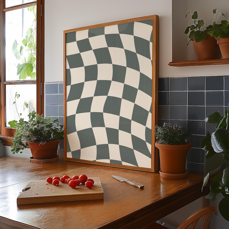 Retro Checkered Wall Art: Black and White Checkerboard Print (digital ...