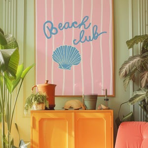 Beach Club Poster, Pink Poster, Stripes Illustration, Sun Sunshine ...