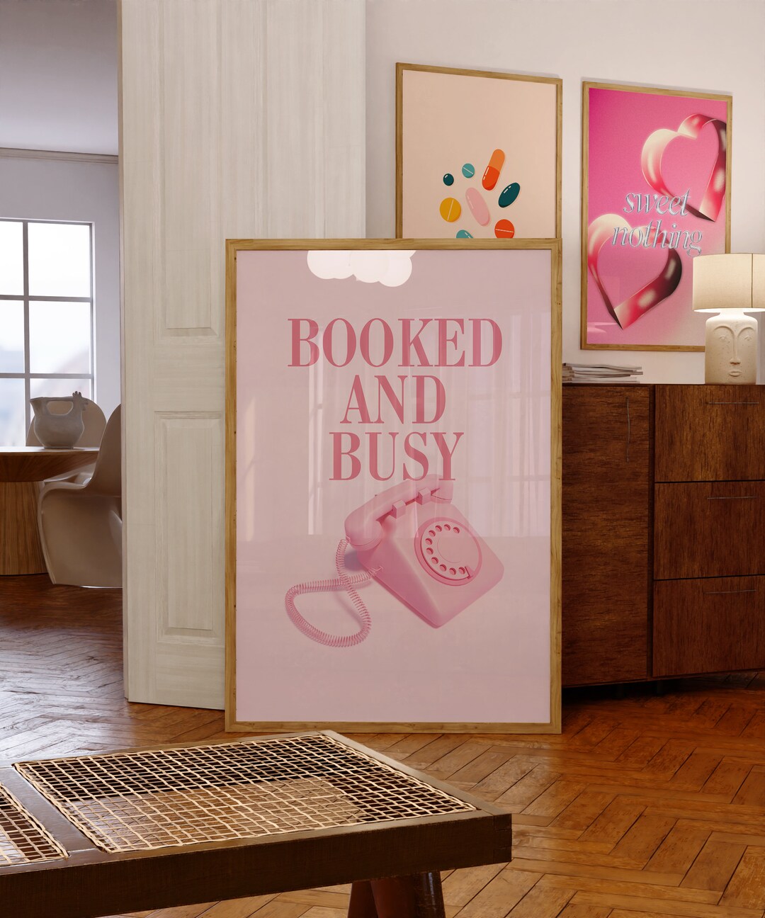 Booked and Busy, Retro Poster, Pink Large Posters, Digital Wall Art ...