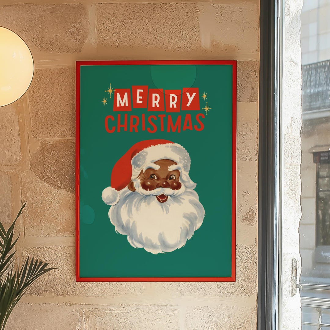 Retro Santa Print, Christmas Printable Art, Retro Santa Art, Retro ...