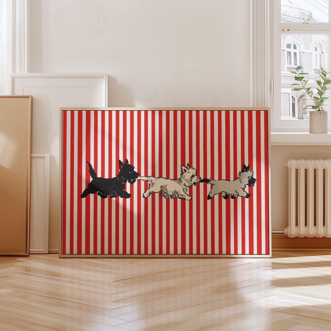 Red Dog Poster, Vintage Animal Print, Checker Dog Picture, Whimsical ...