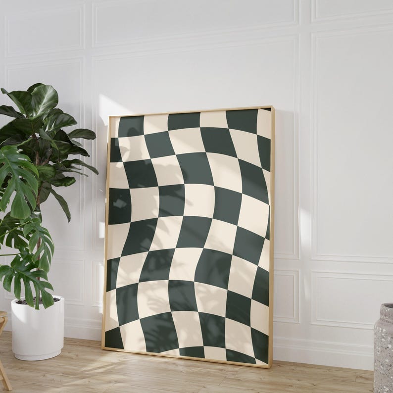 Retro Checkered Wall Art: Black and White Checkerboard Print (digital ...