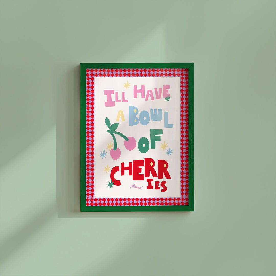 Cherry Poster, Bowl of Cherries Art, Trendy Wall Art, Digital Download ...