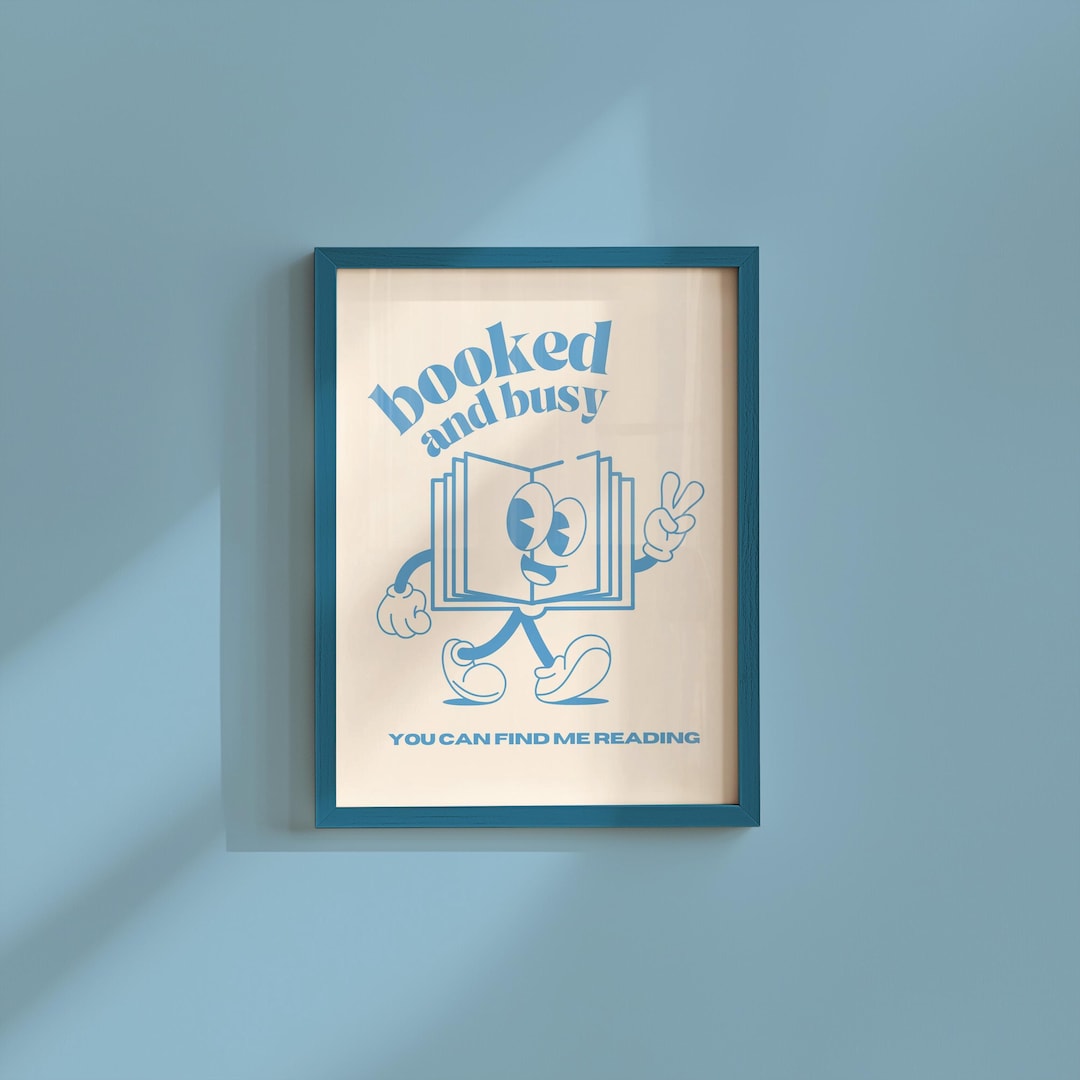 Booked and Busy Poster: Retro Cartoon Reading Art for Kids - Etsy