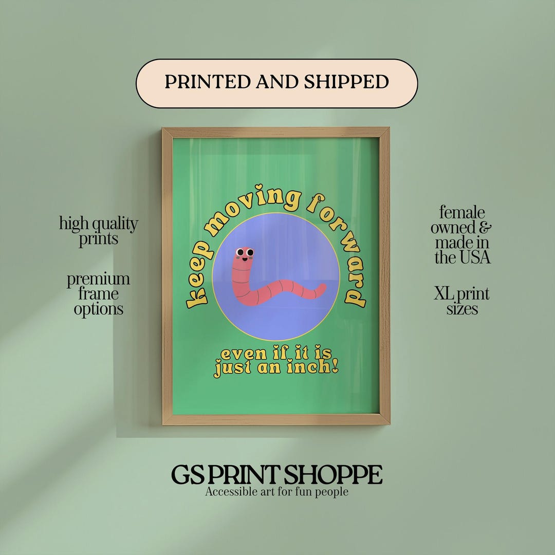 Keep Moving Forward Worm Vertical Art Print - Green - Etsy