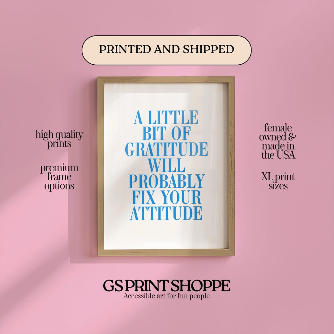 A Little Bit of Gratitude Vertical Art Print - White and Blue Art Print ...