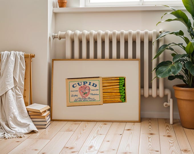 Vintage Cupid Matchbox Poster Retro Safety Matches Print Cupid Art ...