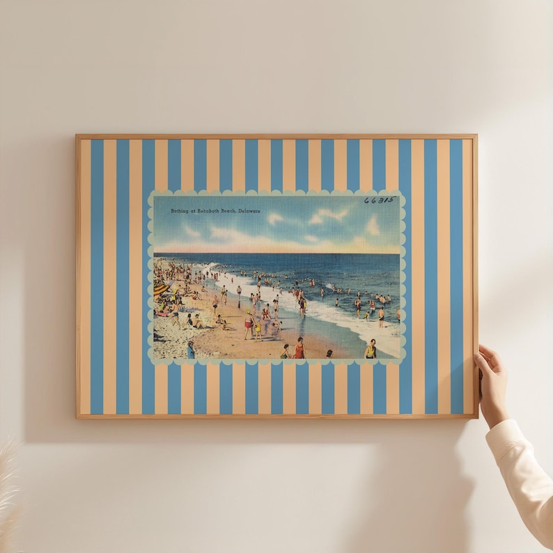 Vintage Rehoboth Beach Art Print: Retro Striped Coastal Decor (digital ...
