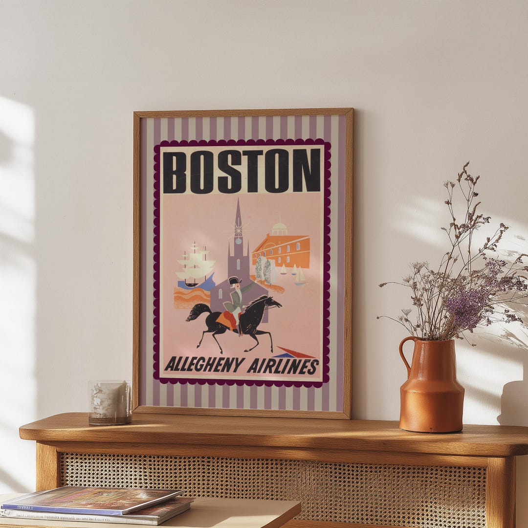 Boston Digital Art Print | Retro Boston Poster & Vintage Travel Art ...