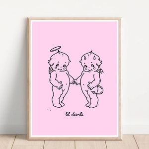 Lil Devil Cartoon Art, Digital Art, Pink Devil Art, Retro Wall Decor ...