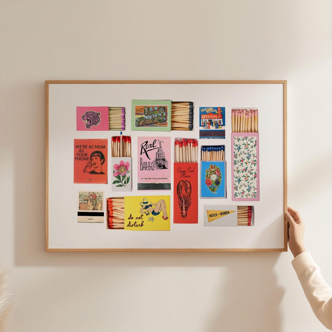 Vintage Matchbox Print, Trendy Matches Poster, Retro Matchbook Wall Art ...