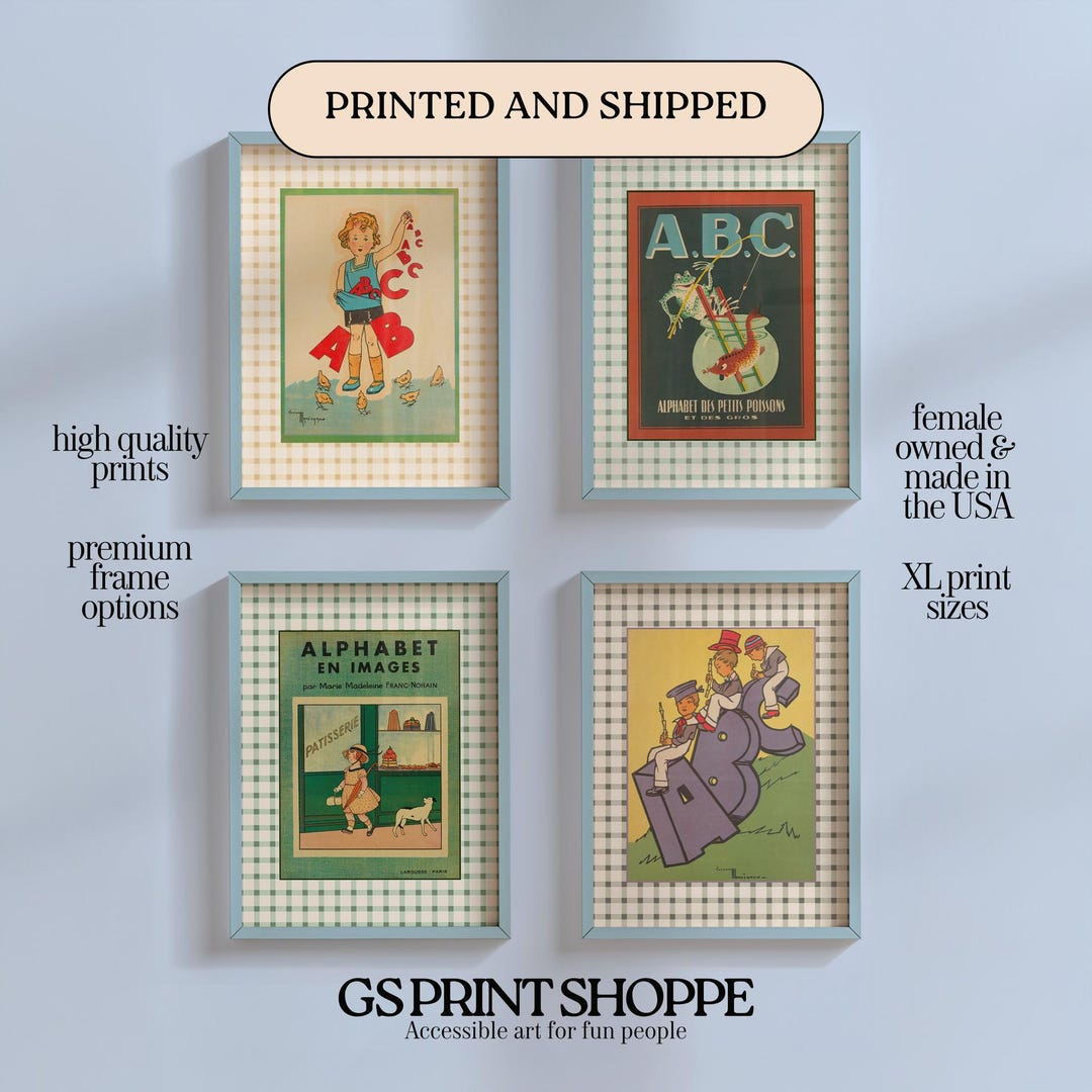Alphabet Nursery Wall Art: Vintage ABC Prints (set of Four Posters) - Etsy