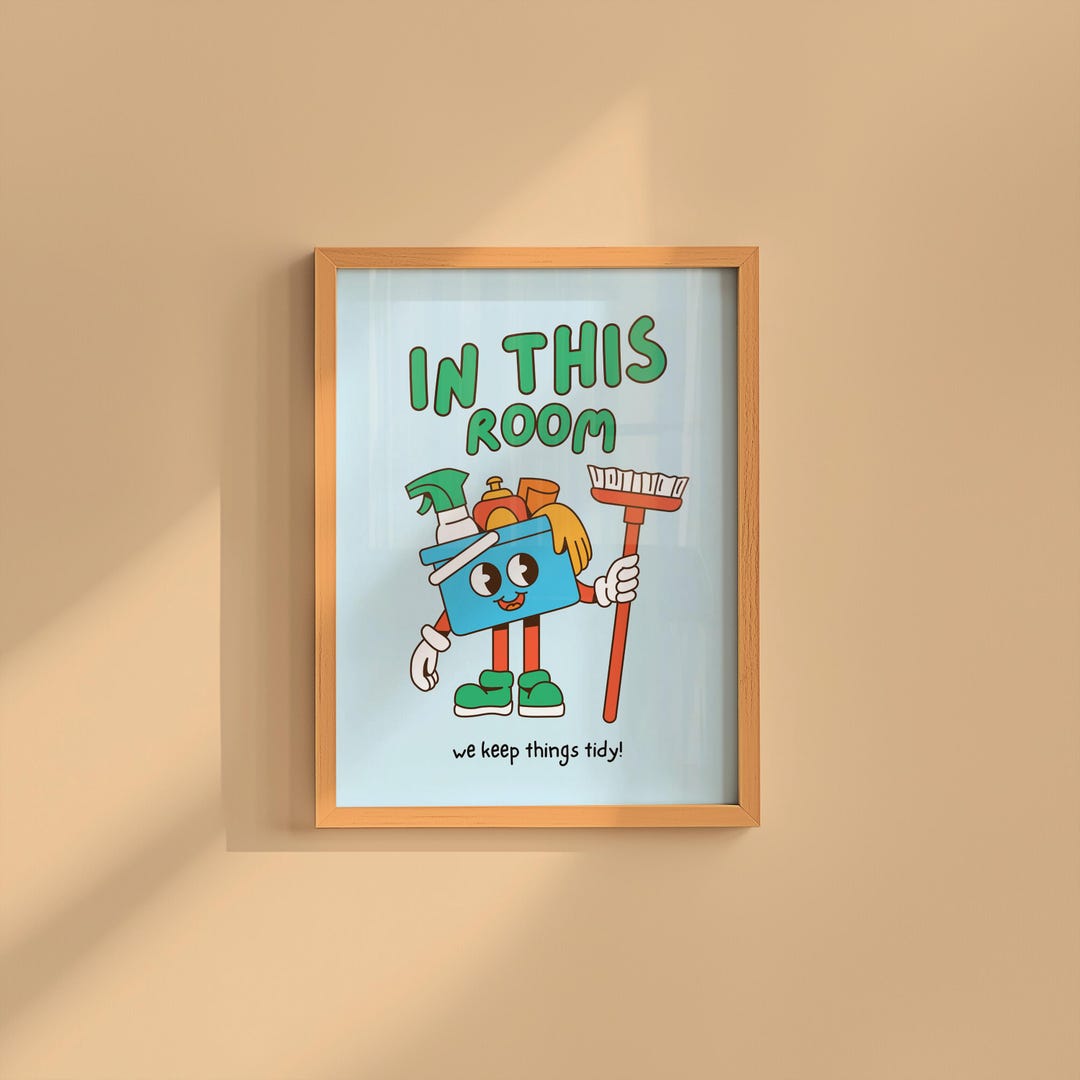 Clean up Cartoon Art Print: Trendy Kids Room Decor (digital Download ...