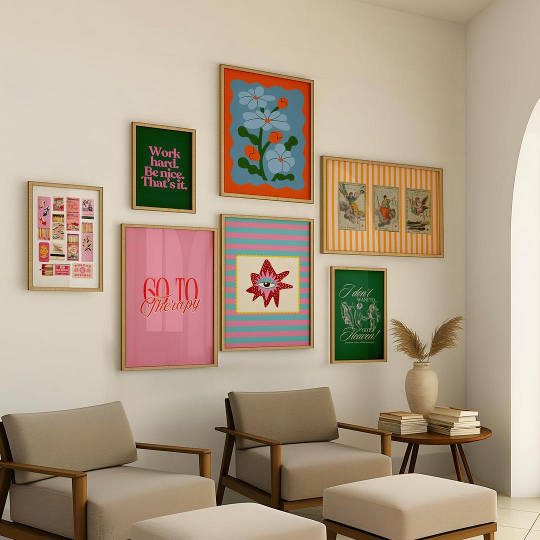 Set of 7 Prints, Colorful Print Set, Gallery Wall Poster Set, Apartment ...