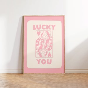 Lucky You Digital Download Wall Print Retro Print Pink Art Playing Card ...