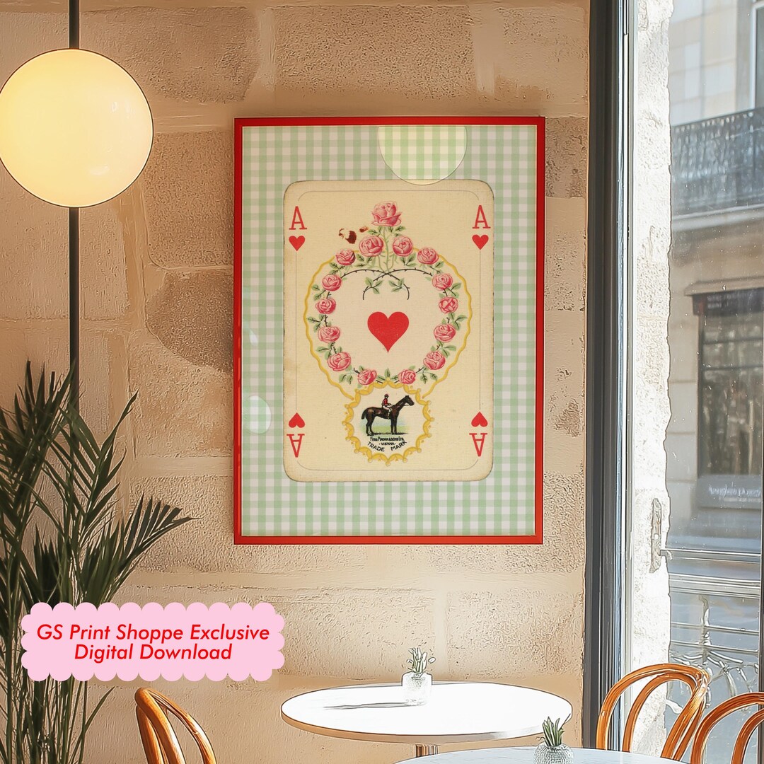 Vintage Playing Card Poster, Whimsical Playing Card, Retro Art Wall ...
