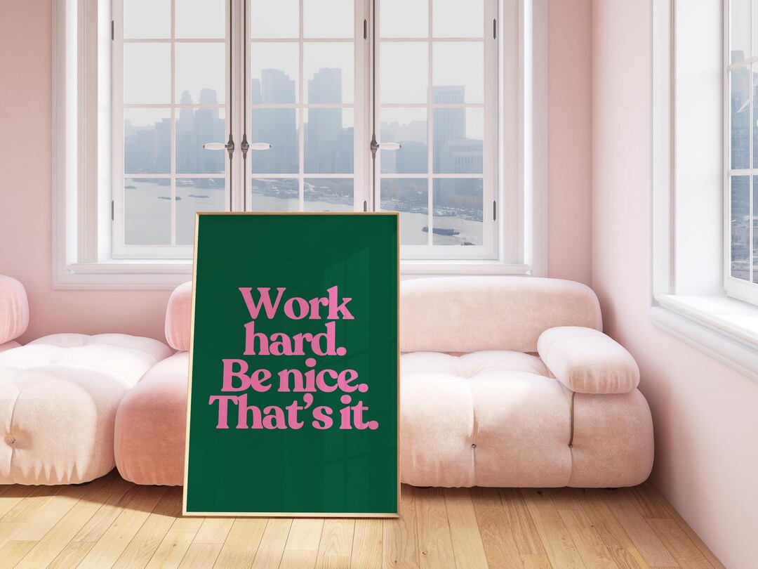 Work Hard Print, Retro Typography Print, Red Wall Print, Kids Wall Art ...