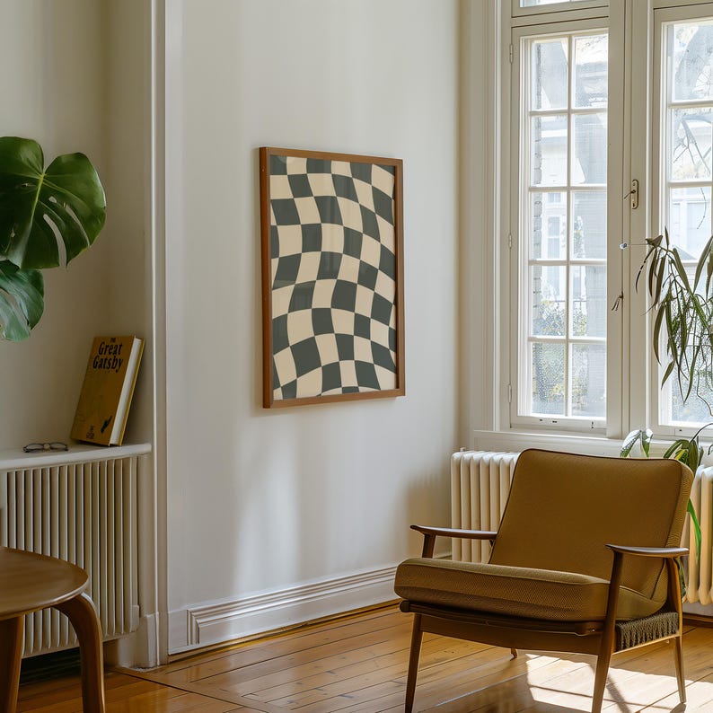 Retro Checkered Wall Art: Black and White Checkerboard Print (digital ...