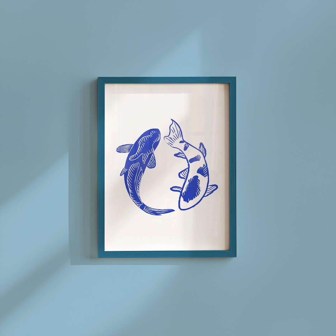 Blue Koi Fish Art Print: Trendy Living Room Wall Decor (digital ...