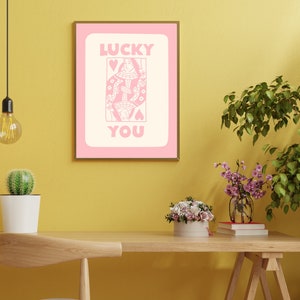 Lucky You Digital Download Wall Print Retro Print Pink Art Playing Card ...
