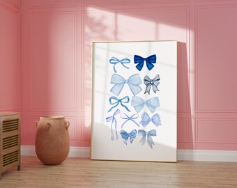 Blue Coquette Bow Printable, Vintage Girly Wall Art, Preppy Aesthetic ...