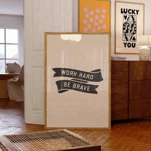 Inspo Art, Work Hard Print, Wall Art Prints, Retro Typography Poster ...