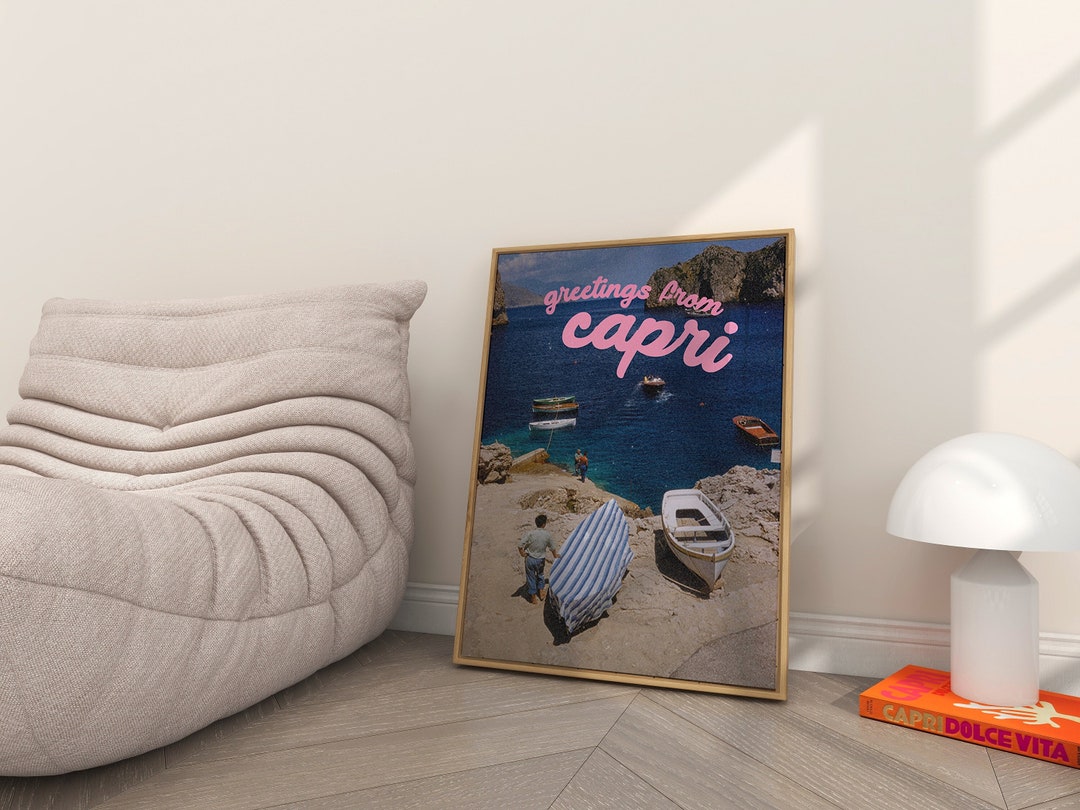 Beach Art Print-digital Art Prints-capri Wall Art-retro Photograph ...