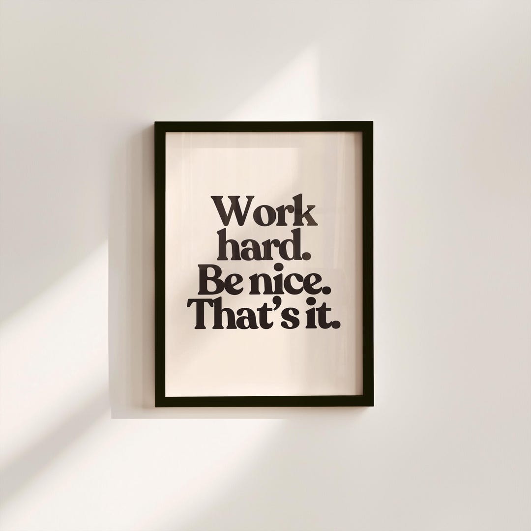 Work Hard Be Nice Poster - Retro Style Motivational Print - Etsy