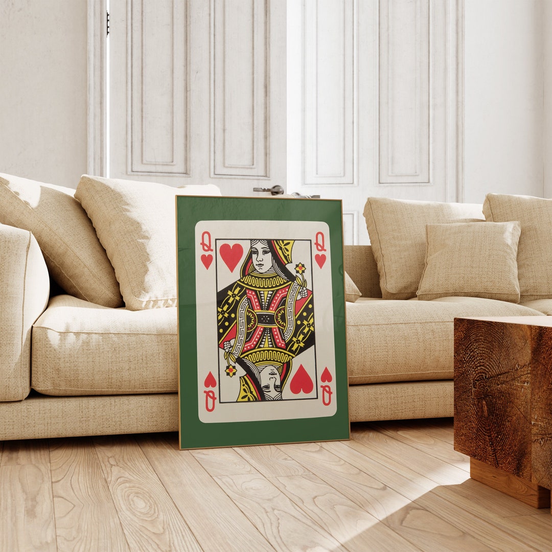 Queen Card Art-retro Art Poster-queen of Hearts-playing Card-preppy Art ...
