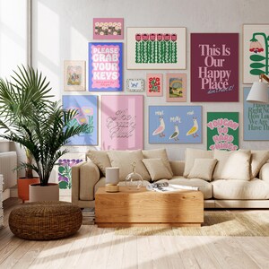 Floral Posters Set of 15, Pink & Blue Apartment Art Prints, Fun Dorm ...