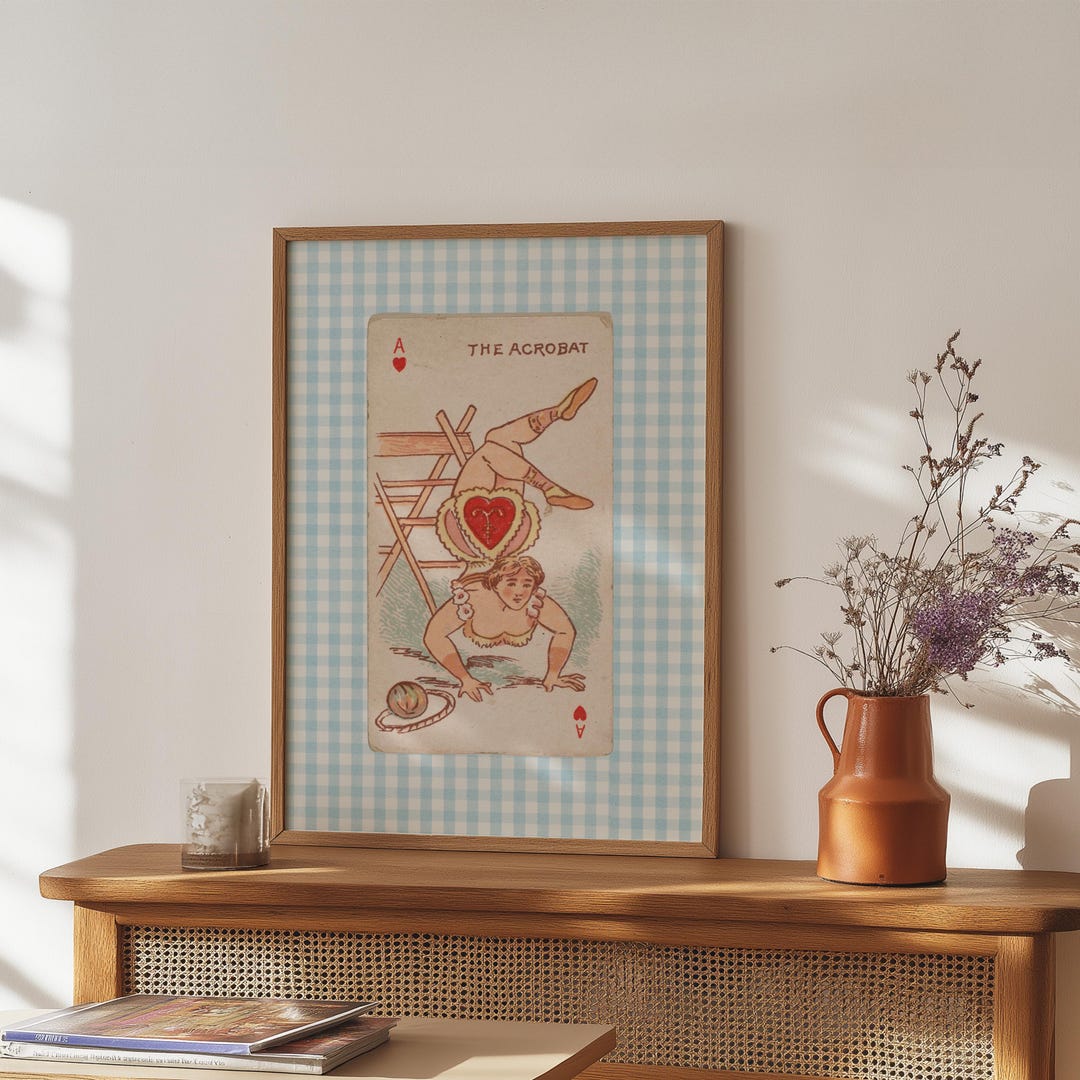 Vintage Card Art, Whimsical Playing Card, Circus Wall Art, Poker Card ...